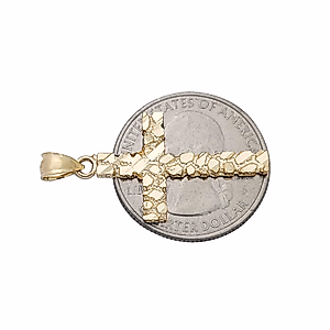 AMZ Jewelry 10K Yellow Gold Nugget Cross Pendant Gold Nugget Cross