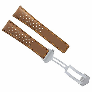 Ewatchparts Leather Watch Band Strap Clasp 22mm Compatible With Tag Heuer Monaco F1 Tan Orange Perforated