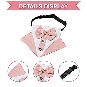 HACRAHO Formal Dog Tuxedo Bandana, 1 Piece Pink Dog Wedding Bandana Collar with Bowtie Adjustable Formal Tux Dog Bandana with Collar for Small Dogs, S