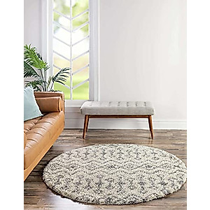 Unique Loom Moroccan Trellis Shag Collection Area Rug - Meknes (10' Round, Ivory/Gray)