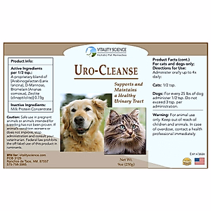 Vitality Science URO-Cleanse for Dogs | Aid for Urinary Tract, Bladder, Kidney Health | D-Mannose, Arabinogalactan, Zeolite | Prevents and Eliminates UTI, Bladder Issues | Dog Incontinence Supplement