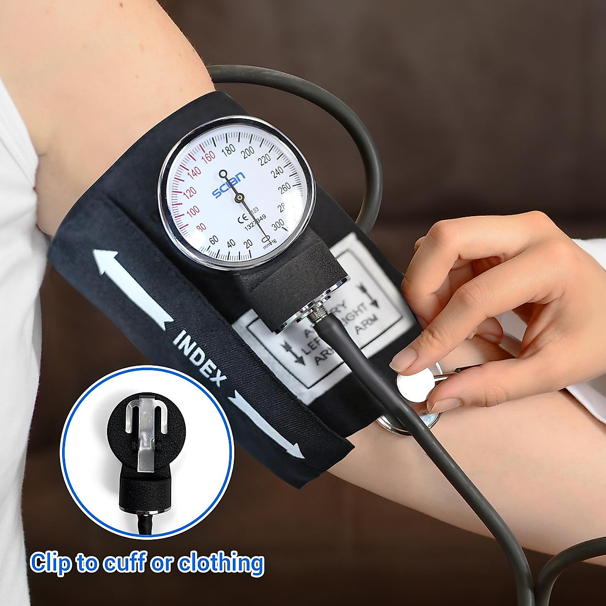 Scian Manual Blood Pressure Cuff with Stethoscope – Professional Aneroid Sphygmomanometer with Adult Cuff 8.7”-16.5”& D-Ring, Classic Bp kit with Carrying Bag (Black)