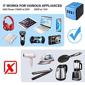 Travel Adapter, HAOZI Universal Travel Adapter - 3 USB + 1 Type C in One Travel Charger with UK/US/AUS/EU Plugs and Socket, International Power Adapter Wall Charger (Type-c Blue)