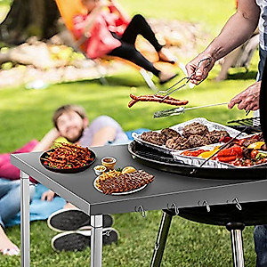 ETE ETMATE Weber Kettle Table, Weber Grill Side Table with Multiple Hooks Stainless Steel Foldable Grill Workbench Fits All Weber 18" Charcoal Kettle Grills