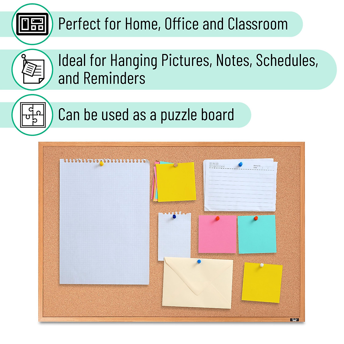 Mr. Pen- Cork Board, 24”x36”, Bulletin Board, Board, Pinboard, Cork Bulletin Board, Cork Board for Wall, Notice Board, Bulletin Boards for Walls, Framed Cork Board, Push Pin Board, Tack Board