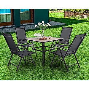 MFSTUDIO 2 PCS Folding Chairs with Arms,Portable Patio Dining Chairs with 7 Levels Adjustable for Outdoor & Indoor, Sling Back Chairs (Black)