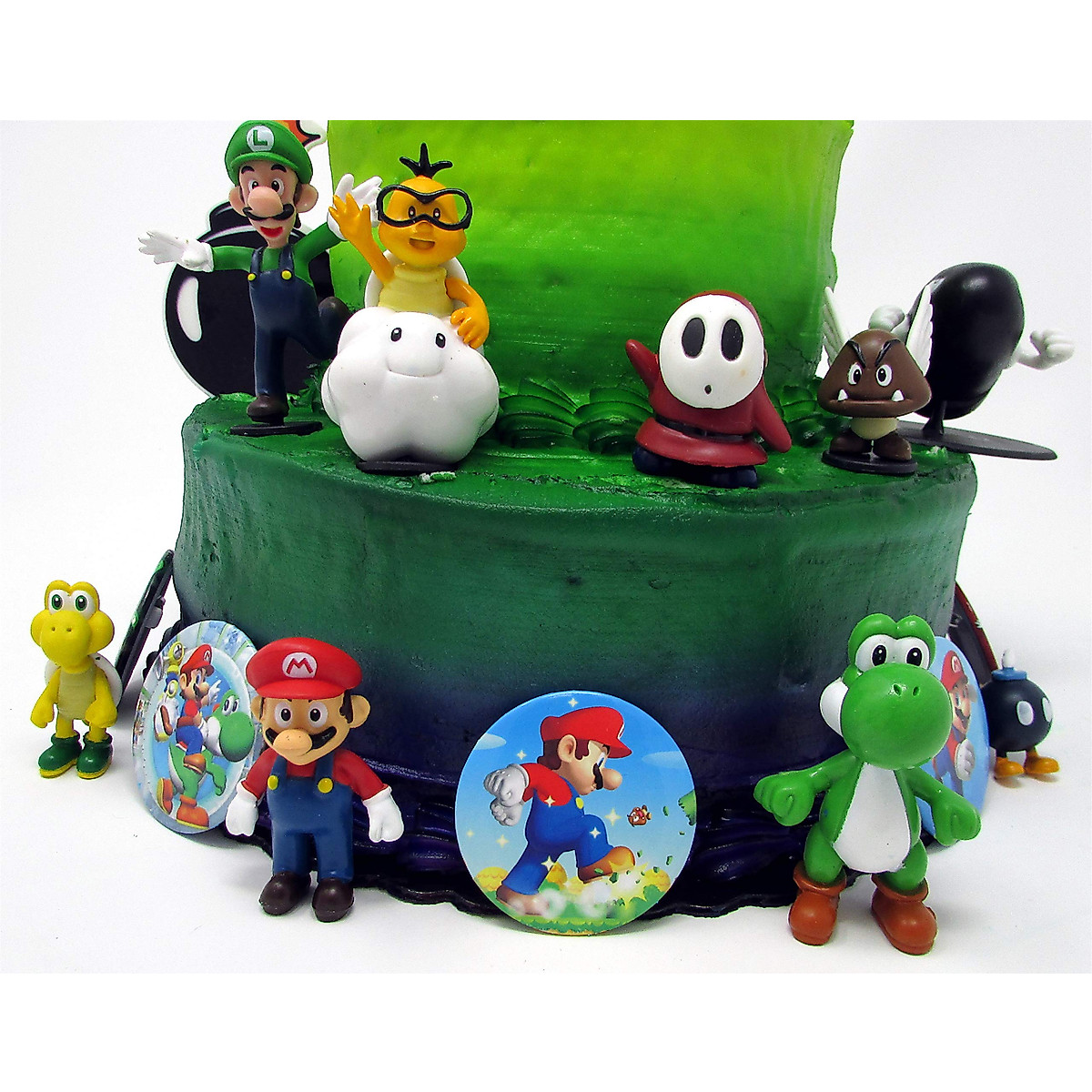 Mario Brothers Birthday Party 22 Piece Mario Birthday Cake Topper Featuring Mario, Luigi, Bullet, Toad, Mushroom, Goomba, Koopa, Shy, Bomb, Lakitu Spiny, Mario Coins, Large Bomb, and 6 Mario 1"