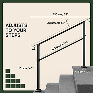 Metty Metal Handrails for Outdoor Steps - 1 to 4 Step Rails - Wrought Iron Railing, Indoor, Outdoor Stair Railing - Hand Rails for Indoor Stairs, Outdoor Handrail, Easy Install Stair Handrail, Black