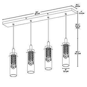 BAZZ - P14531CRLED1 P14531CRLED Glam 4-Branch LED Pendant Light, Dimmable, Adjustable, Bulbs Included, Energy Efficient, 71-in, Glass