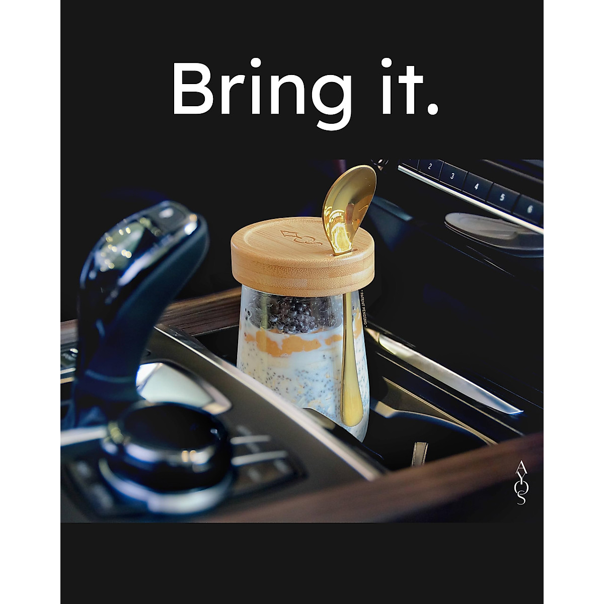 AYOS Premium Overnight Oats Containers with Bamboo Lids and Golden Spoons - 16 oz Glass Jars - 4 pack - Plastic Free