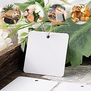 SallyFashion 80pcs White Paper Gift Tags with String, 2x2 Inch Square Hanging Labels Cloth Business Craft Blank Tags