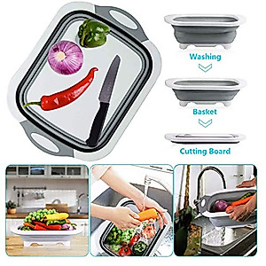 Collapsible Washing Up Bowl, Innovations Multi Function Bowl Drying Rack, Portable Cutting Board, Retractable Drain Washing Basket Basin Vegetable Fruit Tray for for Camping, Picnic, Kitchen