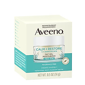Aveeno Calm + Restore Oat Gel Facial Moisturizer for Sensitive Skin, Fast-Absorbing, Soothing Lightweight Gel Cream Face Moisturizer with Prebiotic Oat & Feverfew, Fragrance-Free, 0.5 oz
