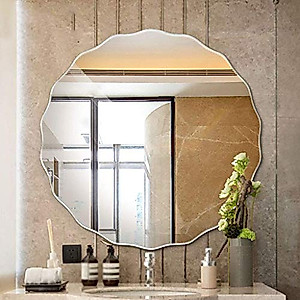 KONGZIR Vanity Mirror Round, Wall-Mounted Frameless Vanity Mirror, Wall Decorative Mirror, Ruffled Shape, Size: 50 50cm