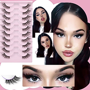 FANXITON Half Lashes Natural Look Wispy 10 Pairs Cat Eye Lashes 3D False Eyelashes Fluffy Soft 15MM Short Faux Mink Lashes Sets Pack