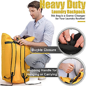 College Dorm Laundry Bag Extra Large, 115L Laundry Backpack for College, Heavy Duty Laundry Bag for Camp, Yellow Backpack Laundry Bag, Dirty Clothes Bag for Dorm, Trips, Laundromat, Apartment