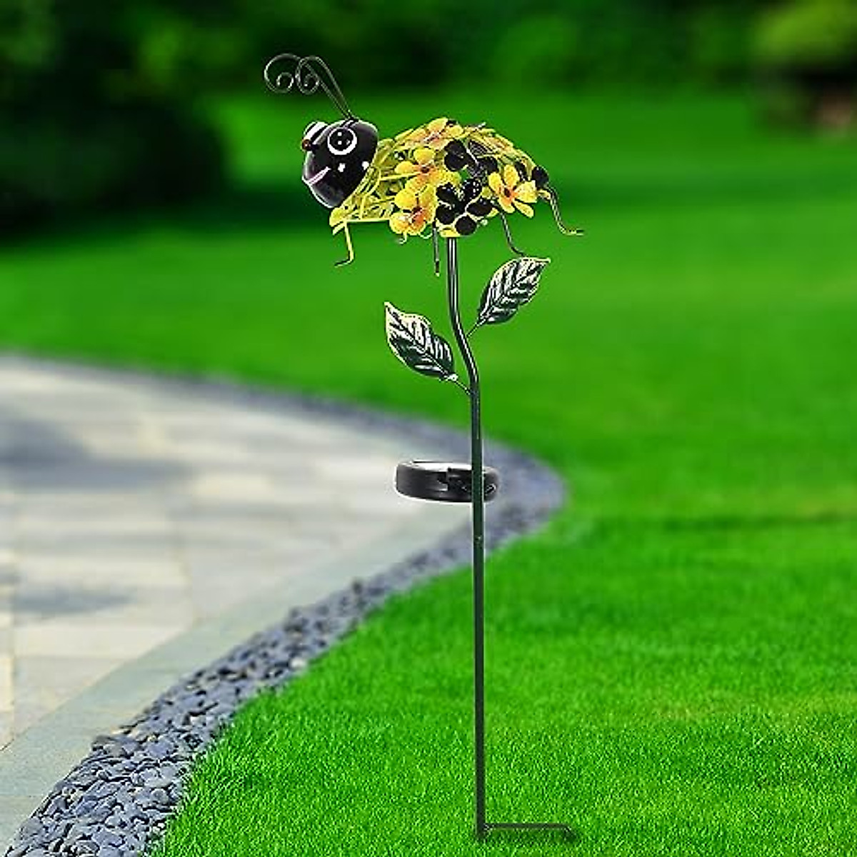 Exhart Solar Yellow Bumble Bee Garden Stake, 26 LEDs, Metal, Cute Garden Décor, 8.5"x7.5"x26.5"