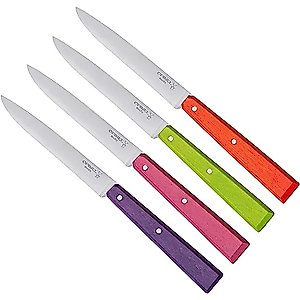 Opinel No. 125 Table Knives, 4 Piece Set, High Carbon Steel Dinner Knives for Parties, Entertaining, or Everyday Use, Painted Hornbeam Handles, Made in France (POP),ys/m,254225