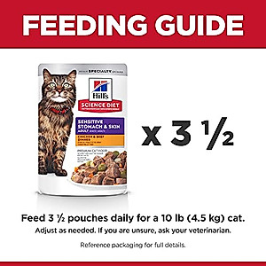 Hill's Science Diet Adult Sensitive Stomach & Skin Wet Cat Food Pouches, Chicken & Beef, 2.8 oz (Pack of 24)