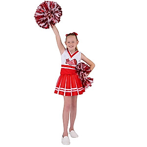 Spooktacular Creations Kids Cheerleader costume, Red Cheerleader Outfit for Girls, Child Red Cheerleading Uniform Outfit for Halloween Dress-up Parties (Medium)