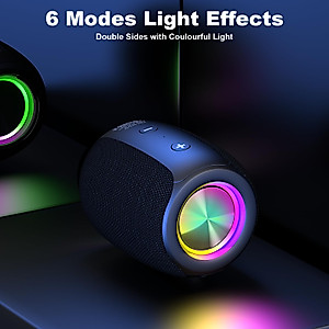 Bobtot Bluetooth Speaker Wireless Portable Speaker with Loud Stereo Sound RGB Lights, 25H Playtime, Dual Pairing Small Wireless Speakers for PC/Computer