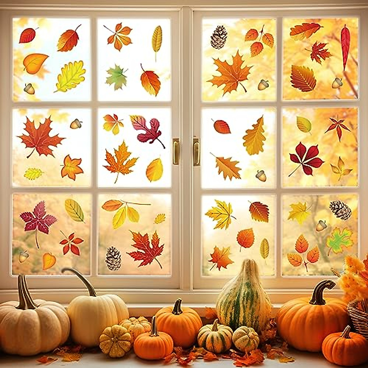 Suponar Fall Window Clings, 8 Sheet Fall Window clings for Glass Windows, Fall Decorations for Home, Fall Leaves Window Stickers for Thanksgiving Autumn Fall Décor