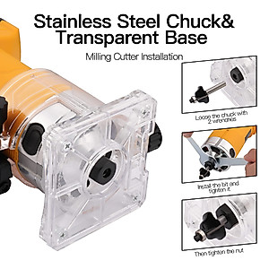 Hoteche Cpmpact Router 4.8-Amp/580W Wood Trimmer Fixed Base Electric Palm Router with 1/4" Collet for Wood Working Slotting, Trimming, Carving