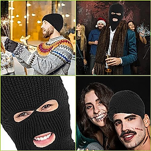 Sibba 2 Pcs 3 Hole Winter Knitted Mask Black Full Face Ski Mask Winter Warm Face Cover Balaclava Winter Face Mask Beanie Face for Men Women Outdoor Sports Cycling Motorcycle Snowboard