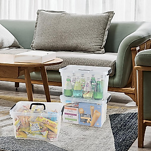 Buyitt 4 Pack 10 L Latching Storage Bin with Handle, Clear Latch Box