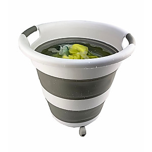 SAMMART 34L (8.9 Gallons) Collapsible Plastic Laundry Basket with Wheels - Foldable Pop Up Storage Container/Organizer with wheels (Grey (Set of 2))