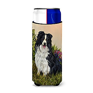 Caroline's Treasures PPP3031MUK Border Collie Simplicity Ultra Hugger for slim cans Can Cooler Sleeve Hugger Machine Washable Drink Sleeve Hugger Collapsible Insulator Beverage Insulated Holder