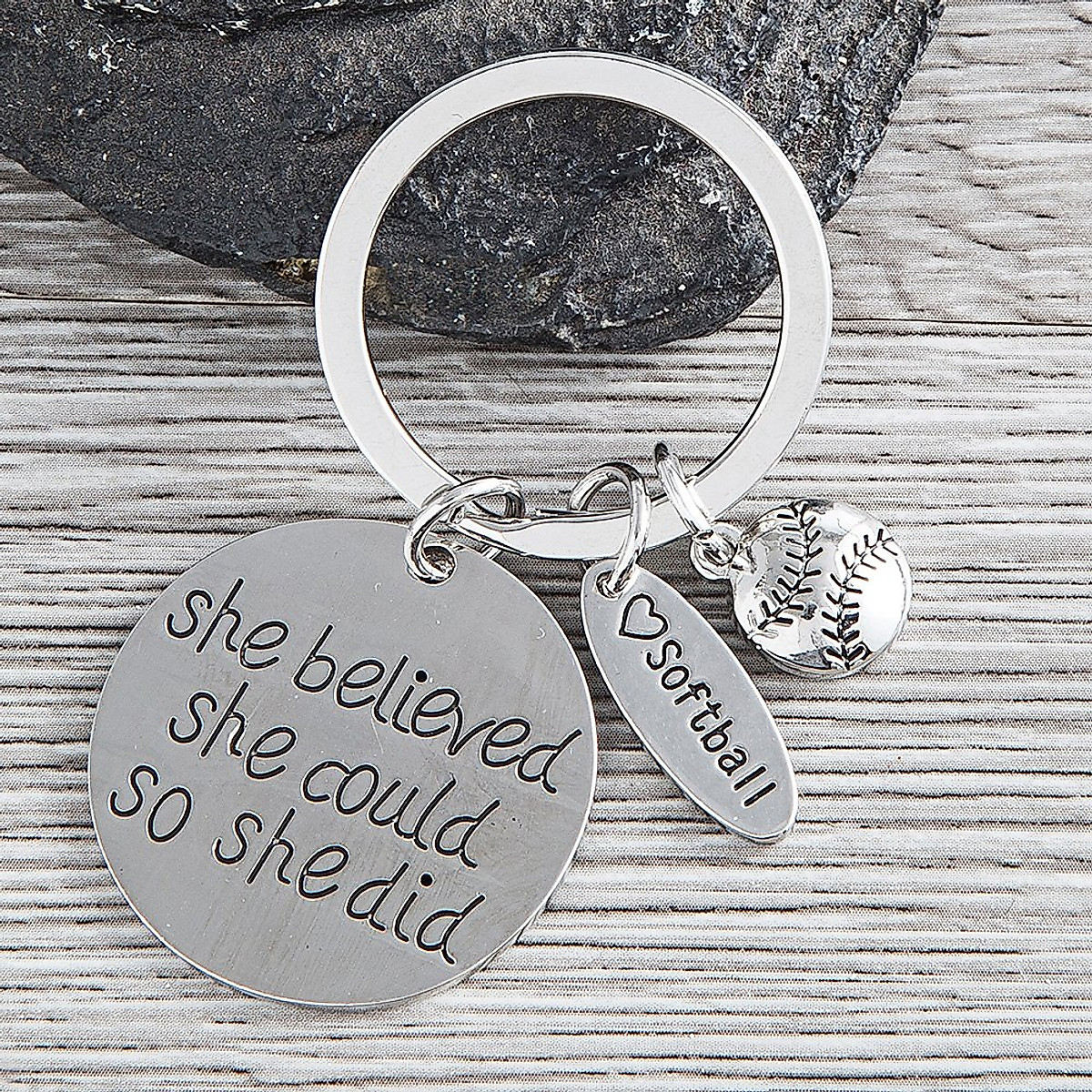 Infinity Collection Softball Keychain for Girls, Softball Accessories, Inspirational She Believe She Could, So She Did Charm, Softball Jewelry, Softball Stuff for Teens