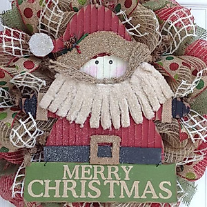 Country Rustic Santa Merry Christmas Deco Mesh Wreath