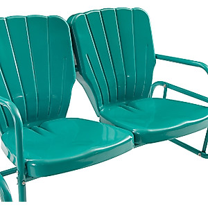Crosley Furniture Ridgeland 4-Piece Retro Metal Outdoor Loveseat Glider Patio Furniture Set for Porch, Deck, Turquoise Gloss