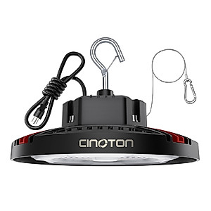 CINOTON 160W LED High Bay Lights with US Plug, 24000LM High Bay LED Shop Light, 120V UFO LED High Bay Light for Garage Workshop Barn Warehouse, Commercial Bay Lighting UL Listed 5000K-Daylight 1 Pack