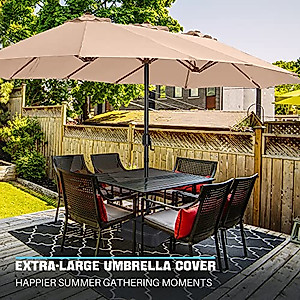 SUPERJARE 14FT Outdoor Patio Umbrella with Base Included, Extra Large Table Umbrella with Fade Resistant Canopy, Double Sided Outdoor Umbrellas for Pool, Deck, Market, Backyard-Beige