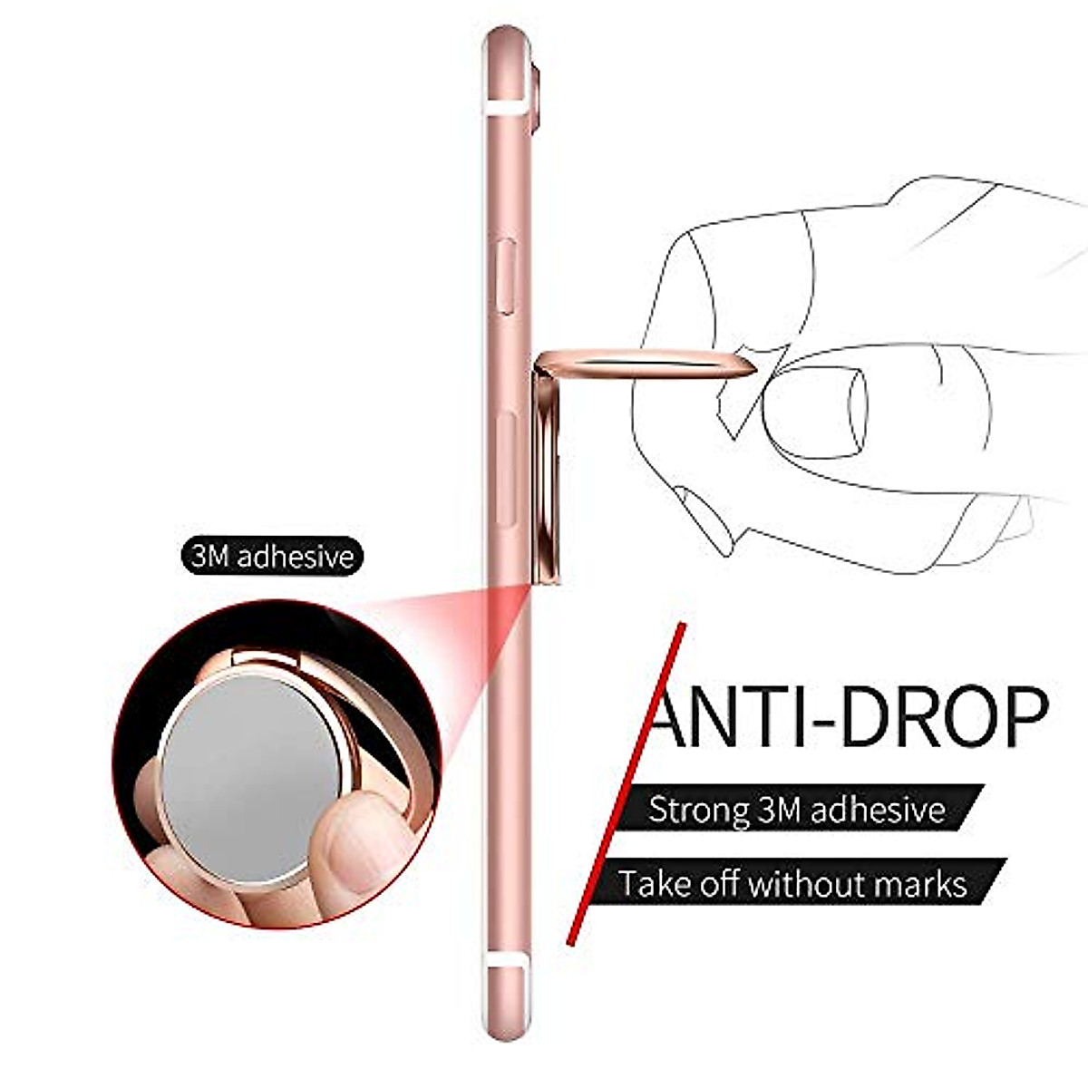 2 Pack Phone Ring Holder Finger Kickstand Universal 360° Rotation Metal Ring Grip for Magnetic Car Mount Compatible with All Smartphone(Grey&Rose)