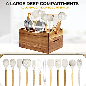 PANDAWOOD Acacia Wood Silverware Caddy - Outdoor Utensil Holder for Parties, Camping & Picnics