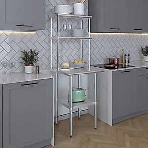 AmGood 24" x 24" Stainless Steel Work Table with 12" Wide Double Tier Overshelf | Metal Kitchen Prep Table & Shelving Combo