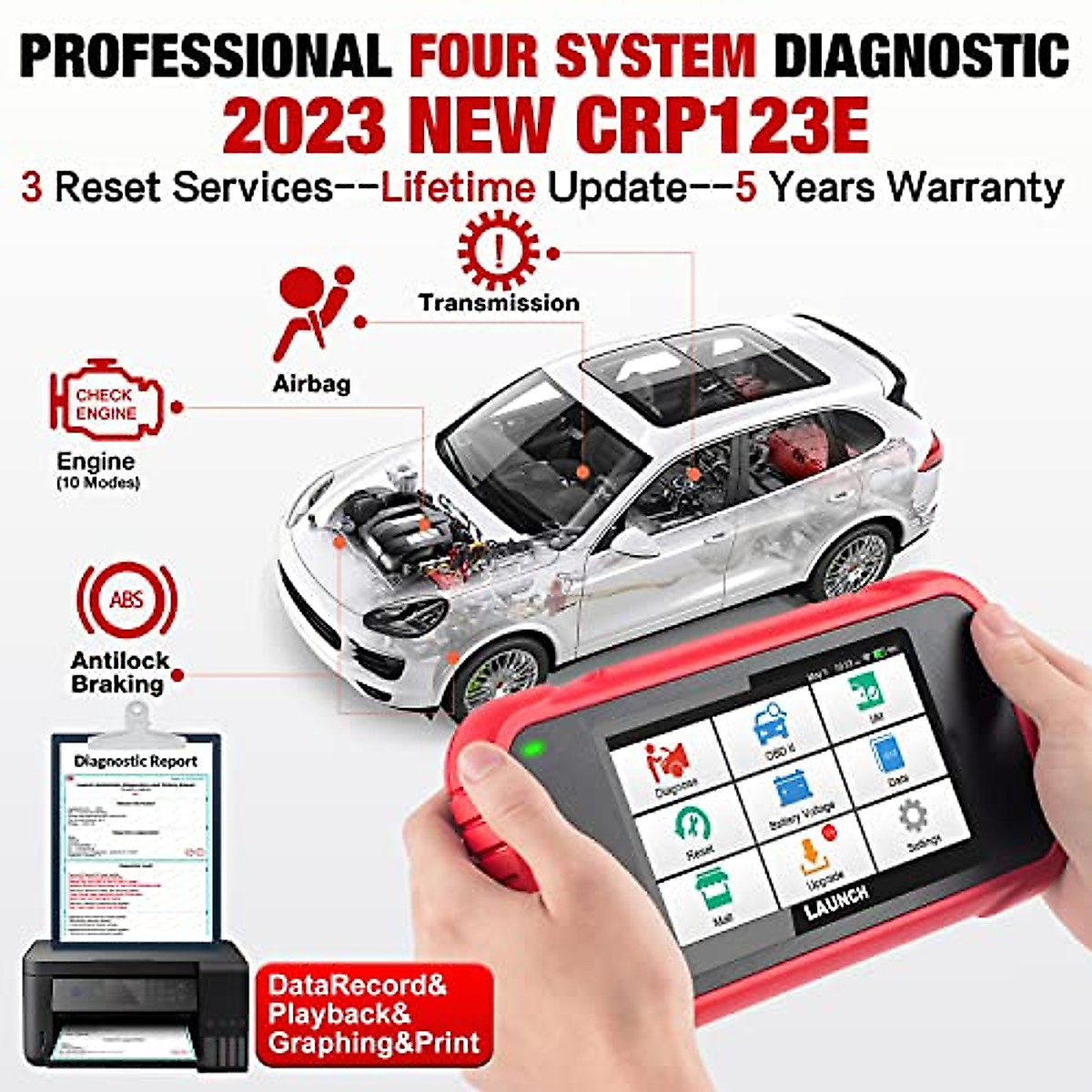 2023 LAUNCH OBD2 Scanner CRP123E Elite Code Reader for ABS SRS Engine Transmission Car Diagnostic Tool with Oil Reset, SAS Reset, Throttle Adaptation, One-Click Lifetime Update, Upgrade of CRP123