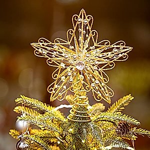 Suixing Christmas Tree Topper 8in Wire Five-Pointed Star Treetop Party Supplies Xmas Decor Home Hotel Office Gold