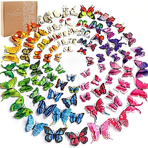 YGEOMER 96pcs 3D Butterfly Wall Decals, Colorful Double Winged Butterflies Decor with Magnets, 8 Colors Removable Mural Stickers Home Decorations, for Kids Bedroom, Offices, TV Background, Party