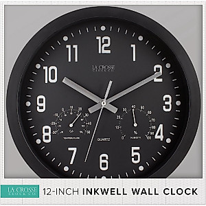 La Crosse 404-2631 12" Black Analog Clock with Temp & Humidity