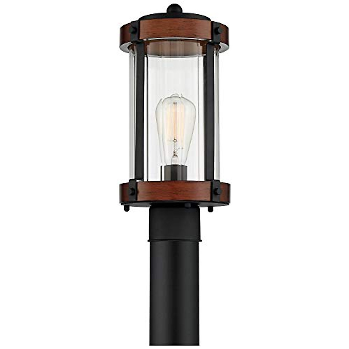 Stan Rustic Farmhouse Industrial Outdoor Post Light Fixture Black Dark Wood Finish 13 3/4" Clear Glass Shade Exterior House Porch Patio Outside Deck Garage Yard Garden Driveway Home - John Timberland