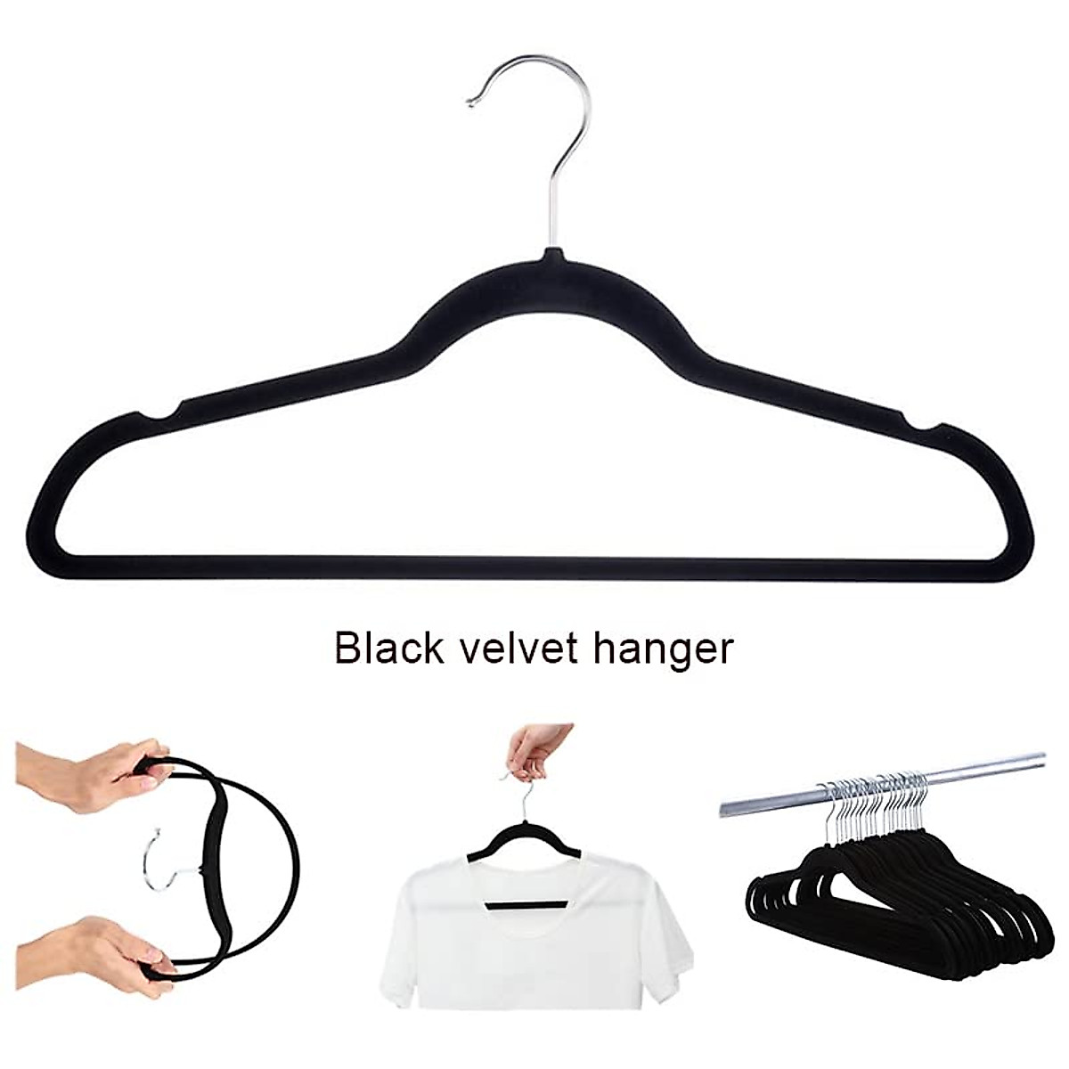 Quality First - Smartfinite Premium Velvet Hangers - Non Slip, Durable, Space Saving Hangers for Closet w/ 360 Degree Chrome Swivel Hook - Coat Hanger- 50 Pack(Black)