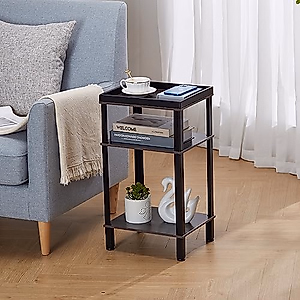 ZEXVIDA Side Table for Small Spaces,3 Tier End Table Under Desk Storage with Storage Shelf, Small Bedside Table,Nightstand for Living Room, Bedroom, Office,Grey