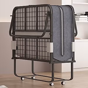 CECER Twin Size Folding Bed with 5 Inch Foam Mattress, 75" x 51" Rollaway Bed, Space-Saving Guest Bed, Portable Foldable Extra Bed for Adults with Sturdy Metal Frame, Easy Moving