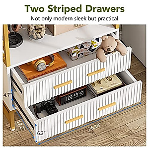 Tribesigns Bookshelf with Drawers, 65” Tall Ladder Shelf Bookcase with Storage, Modern White and Gold Bookcases and Book Shelves 4 Shelf Organizer, Metal Wood Book Shelving Unit for Bedroom, Office