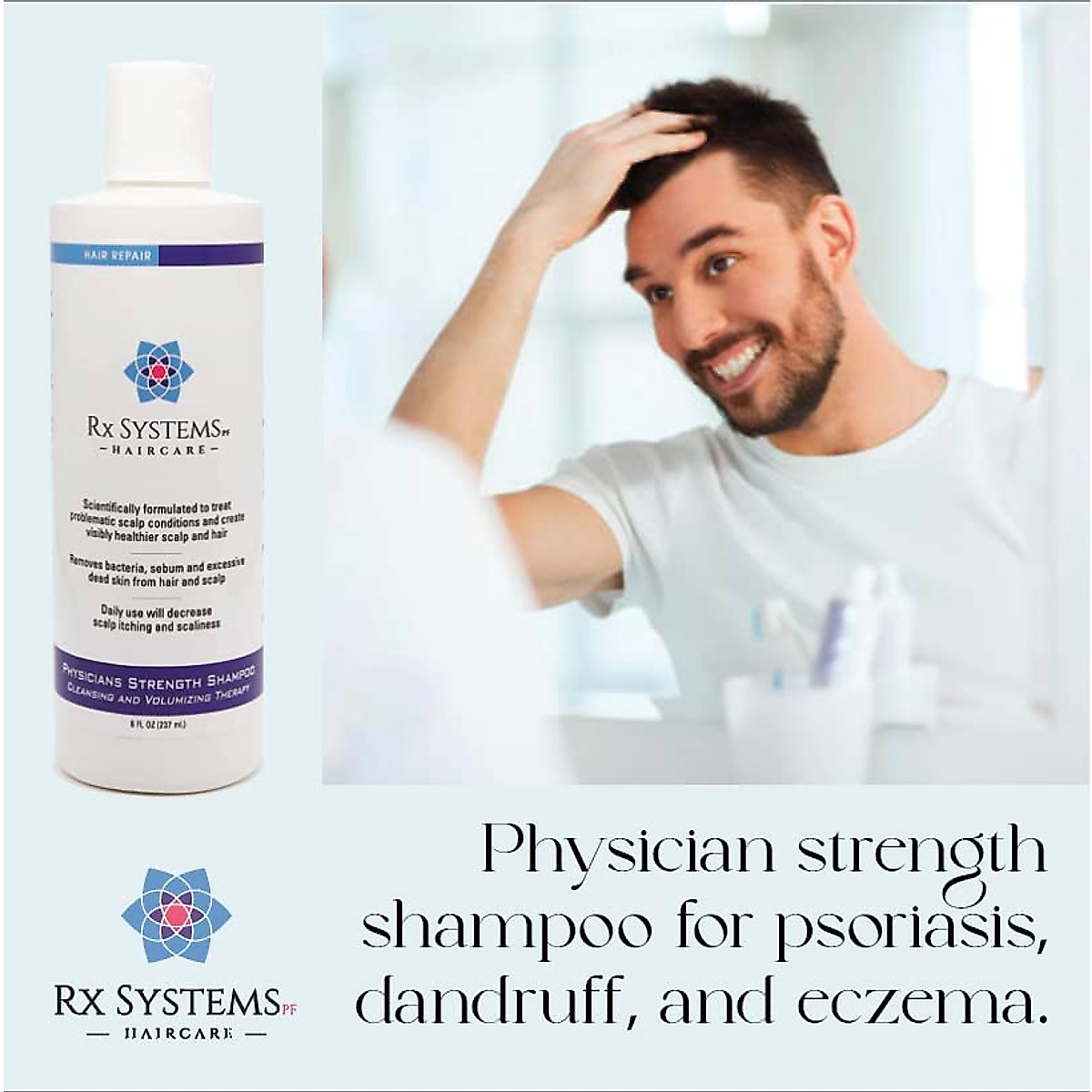 Rx Systems PF Physicians Strength Shampoo for Dandruff, Psoriasis, Seborrheic Dermatitis, and Eczema with Salicylic Acid, Heals Itchy, Red, Scaly Scalp with this Clarifying Shampoo