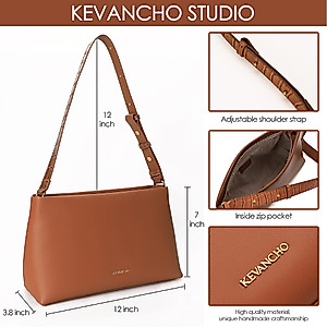 KEVANCHO Shoulder Bag for Women, Leather Purses and Handbags, Women's Fashion Tote Clutch Bag with Zipper (57 Brown)